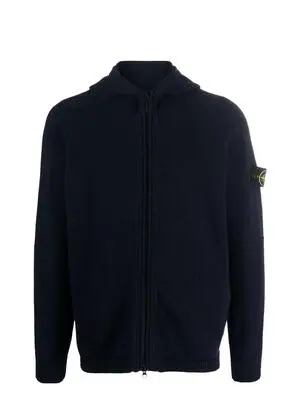 Stone Island Zip-up Hooded Cardigan - Black