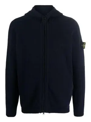 Stone Island STONE ISLAND Zip-Up Hooded Cardigan Black