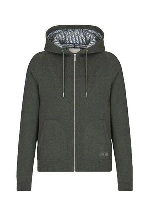 Dior DIOR Cashmere Blend Knit Hooded Zip-Up Jacket Tan