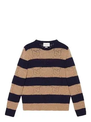 Gucci Gg Knit Striped Wool Sweater - Tan