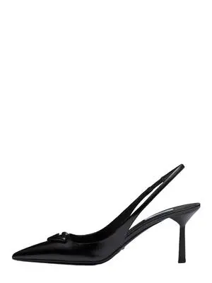 Prada PRADA Patched Logo Brushed Leather Slingback Heels Black
