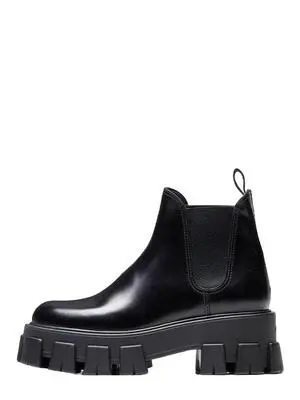 Prada Monolith Brushed Leather Chelsea Boots - Black