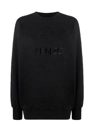 Kenzo Tiger Head Embroidered Logo Pullover Hoodie - Black