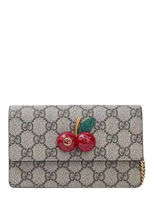 Gucci Mini Shoulder Bag With Cherry Embellishment - Khaki