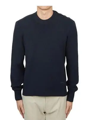 AMI Paris Cotton Merino Wool Knit Sweater - Navy