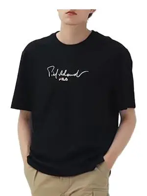 FILA Casual Sports Breathable Knit Round Neck Short Sleeve - Black