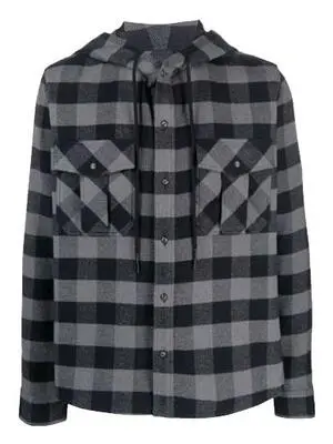 Off-White Arrow Flannel Plaid Crossover Long Sleeves Shirt - Black