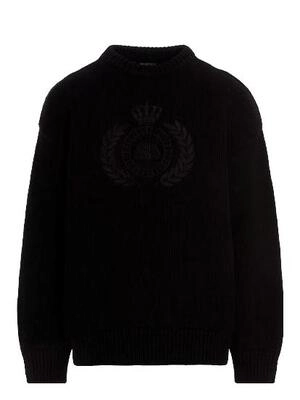 Balenciaga Bb Laurel Crown Logo Crewneck Knitted Sweater - Black