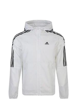 Adidas Sporty Zip-up Hooded Jacket With Striped Details - White