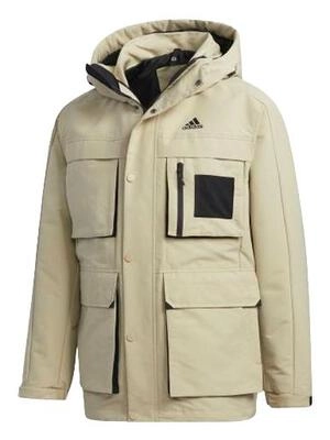 Adidas 3-in-1 Down Jacket With Detachable Hood And Multiple Pockets - Brown