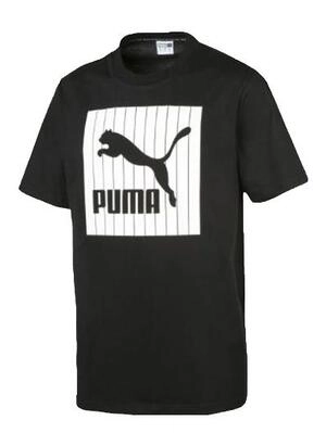 PUMA Sports Printing Logo Round Neck Short Sleeve - Black