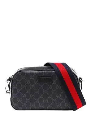 Gucci Logo Stripe Webbing Leather Shoulder Bag - Black/grey