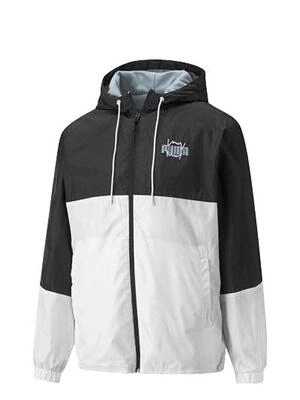PUMA Puma MVP Colorblock Drawstring Hooded Woven Windbreaker Jacket Black