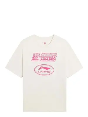 LI-NING Graphic T-shirt 'beige Pink - Beige/pink