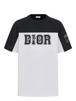 Dior Logo Colorblock Round Neck Short Sleeve T-shirt - White