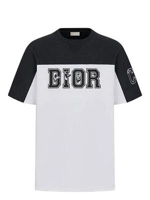 Dior Logo Colorblock Round Neck Short Sleeve T-shirt - White
