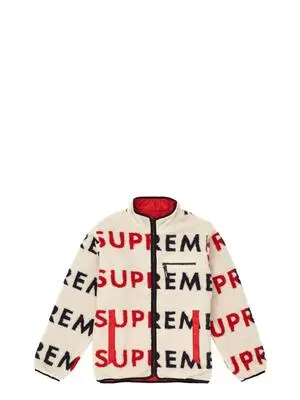 Supreme Reversible Logo Fleece Jacket - Beige/black/red