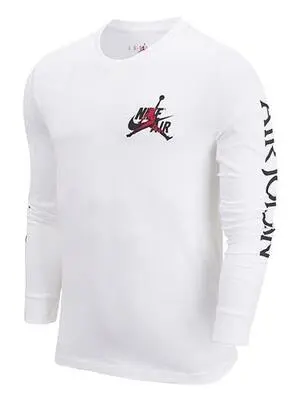 JORDAN Logo Printing Round Neck Long Sleeves White T-shirt - Default Color