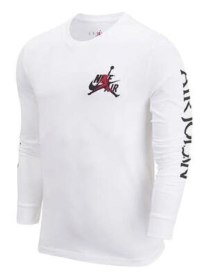 JORDAN Logo Printing Round Neck Long Sleeves White T-shirt - Default Color