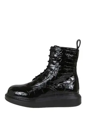 Alexander McQueen High Hybrid Boots With Crocodile Effect - Black