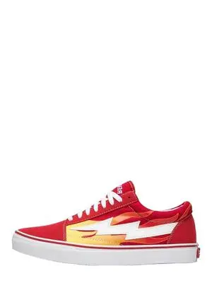 REVENGE X STORM Low Top Sneakers With Lightning Bolt Motif - Red Flame