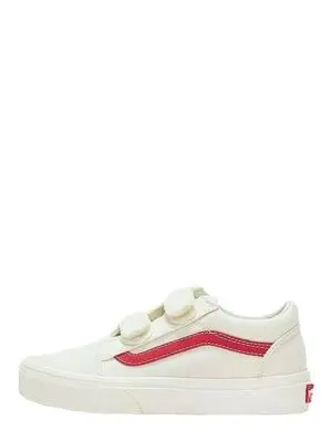 VANS Old Skool Low Top Sneakers With Velcro Fastening - White/red