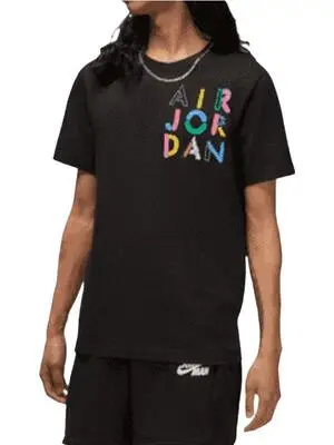 JORDAN Brand Multi-color Logo Printing Round Neck Short Sleeve Black - Default Color