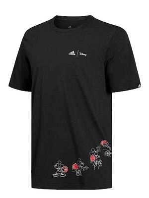 Adidas Logo Alphabet Printing Round Neck Short Sleeve - Black