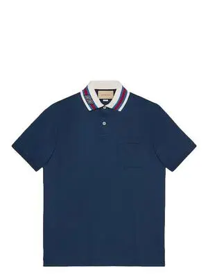 Gucci Cotton Piquet Polo Shirt With Square Gg - Blue