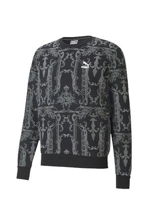 PUMA Luxe Aop Crew Pullover Knit - Black