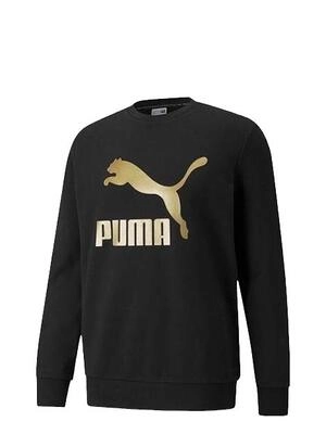 PUMA Puma Classics Logo Crew Bronzing Large Logo Sports Round Neck Pullover Black Default Color