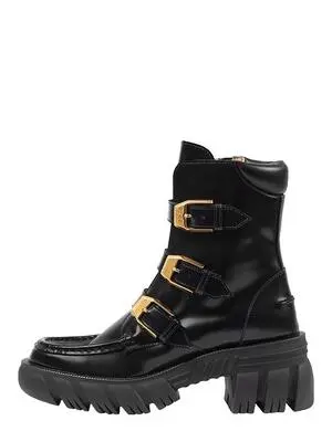 Gucci Leather Buckled Ankle Boots - Black