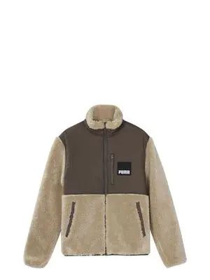 PUMA Sherpa Contrasting Colors Stand Collar Jacket - Brown