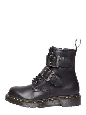 Dr. Martens 1460 Buckle Leather Lace Up Boots - Black/silver