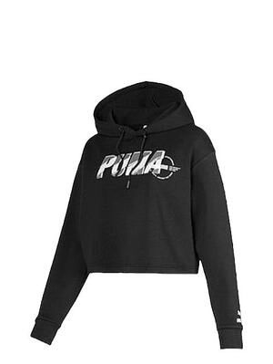 PUMA Colorblock Alphabet Logo Cropped Hoodie - Black