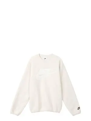 Nike Logo Embroidered Loose Suede Round Neck Pullover Beige - Default Color