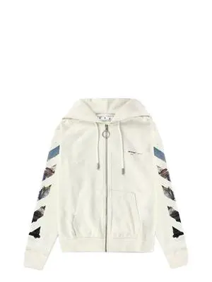 Off-White Zipped Up Printed Hooded Sweater - White