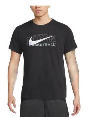Nike Solid Color Large Logo Printing Round Neck Pullover Short Sleeve Black T-shirt - Multi-color