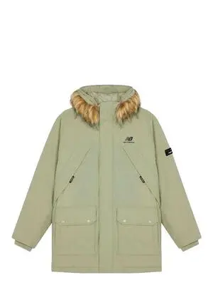 NEW BALANCE Long Down Parka With Fur Trimmed Hood - Lime Green/brown