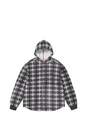 Supreme Hooded Plaid Knit Shirt Jacket - Black