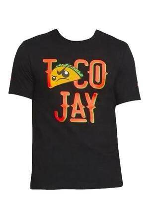 JORDAN Alphabet Printing Round Neck Short Sleeve Black T-shirt - Multi-color