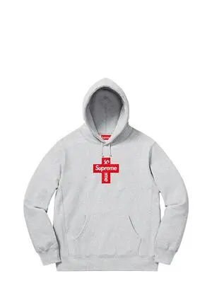 Supreme Cross Box Logo Hooded Sweatshirt - Grey/red