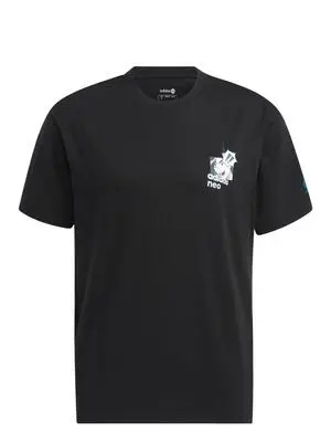 Adidas Neo Cartoon Character Printing Logo Round Neck Short Sleeve Black T-shirt - Multi-color