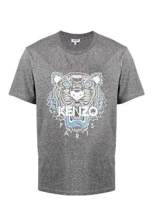 Kenzo Classic Tiger Head Printing Round Neck Short Sleeve Gray - Grey