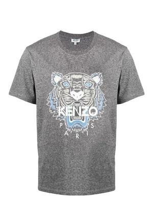 Kenzo Classic Tiger Head Printing Round Neck Short Sleeve Gray - Grey