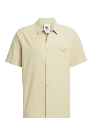 Adidas Originals Solid Color Cartoon Pattern Casual Short Sleeve Shirt Khaki - Multi-color