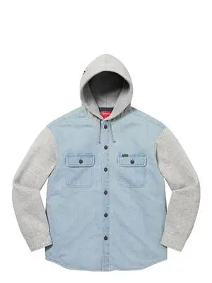 Supreme Fleece Hooded Denim Shirt 'teal Grey - Teal/grey