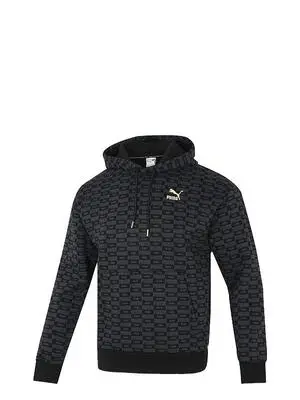 PUMA Luxe All-over Print Logo Knit Hoodie - Black