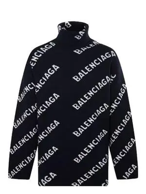 Balenciaga All Over Logo Turtleneck Sweater - Black/white