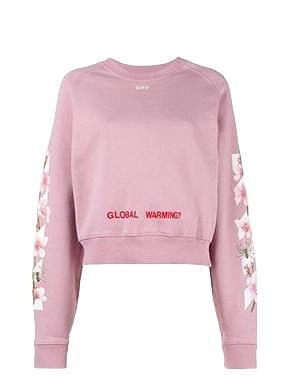 Off-White Cherry Blossom Crop Cotton Sweatshirt - Pink
